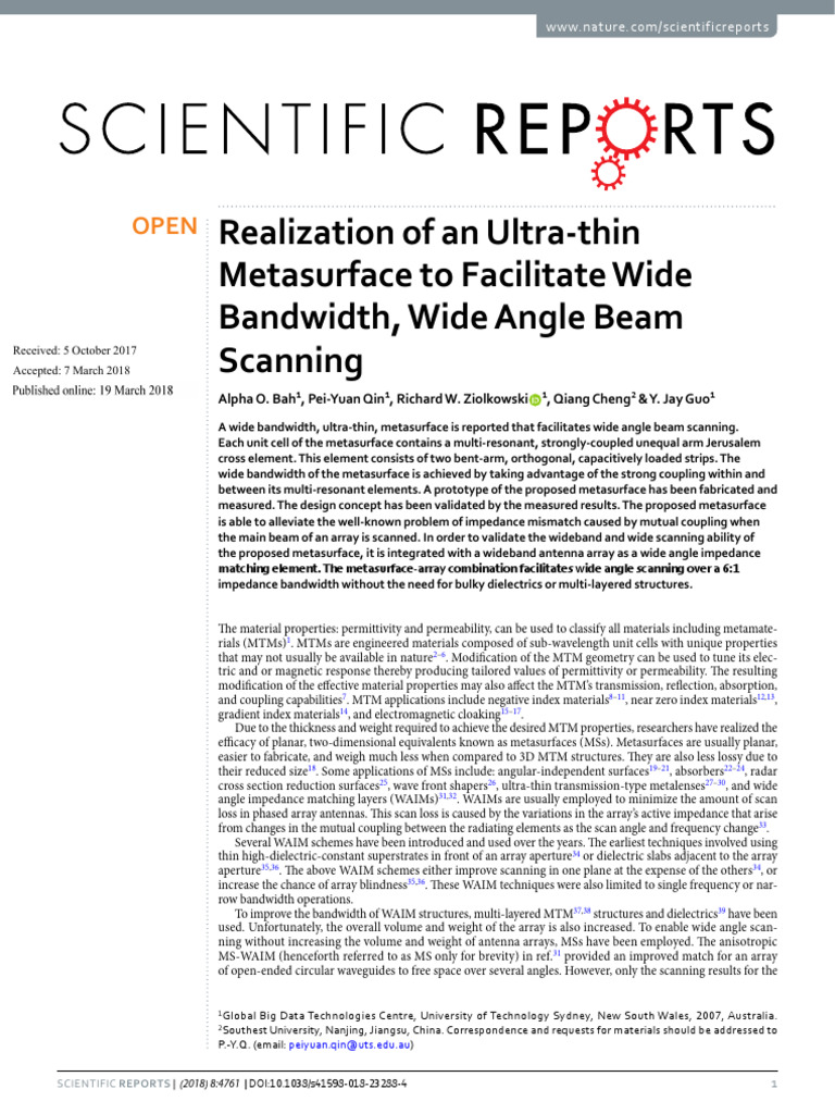 Realization of An Ultra-Thin Metasurface To Facilitate Wide Bandwidth ...