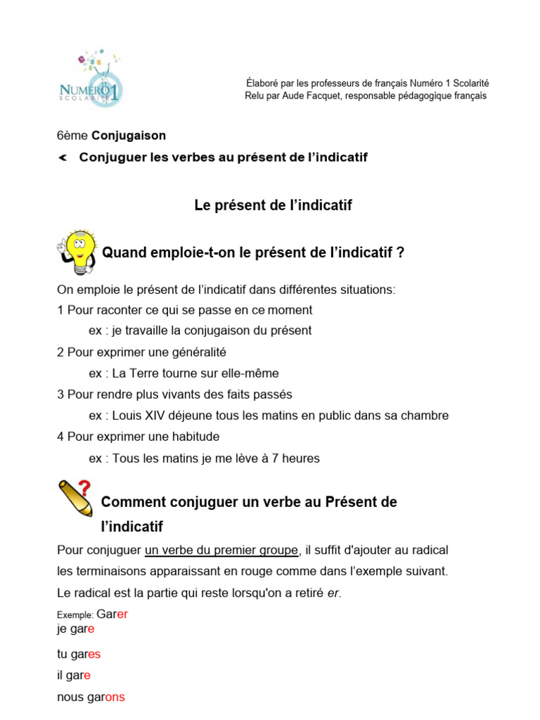 Conjugaison des verbes au présent | PDF | Morphologie linguistique ...