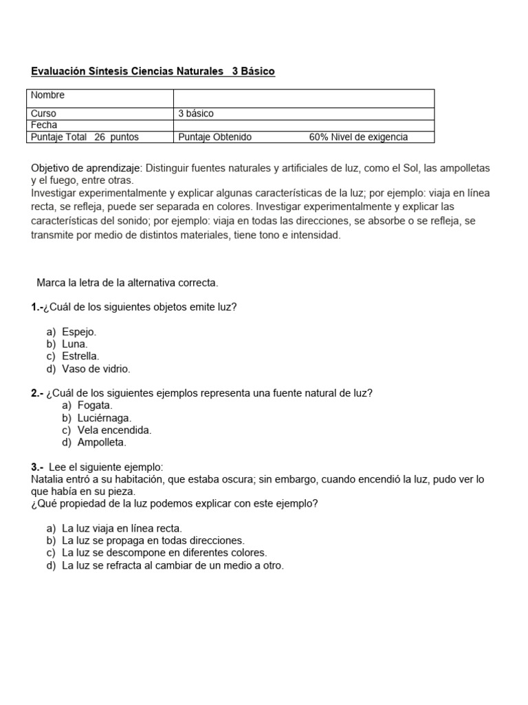 Prueba Cs Nat | PDF | Ligero | Sonido