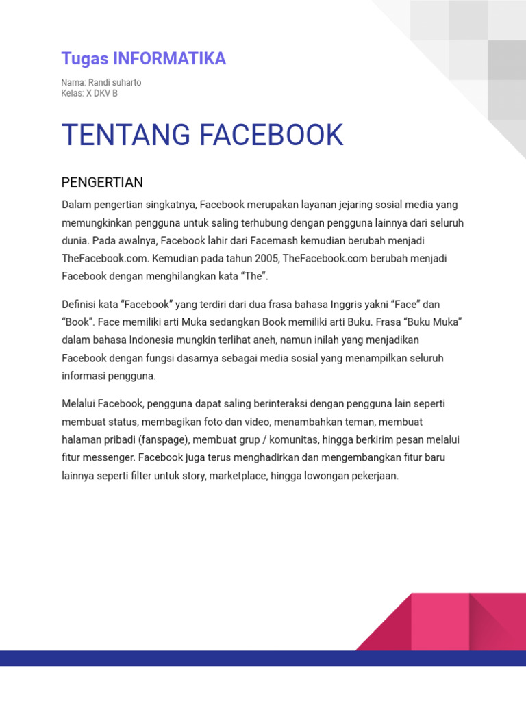 Manfaat dan Pengertian Facebook | PDF