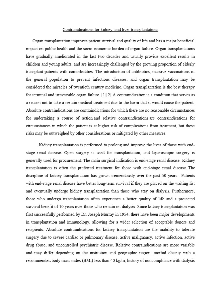 Contraindications For Kidney, and Liver Transplantation | PDF | Kidney ...