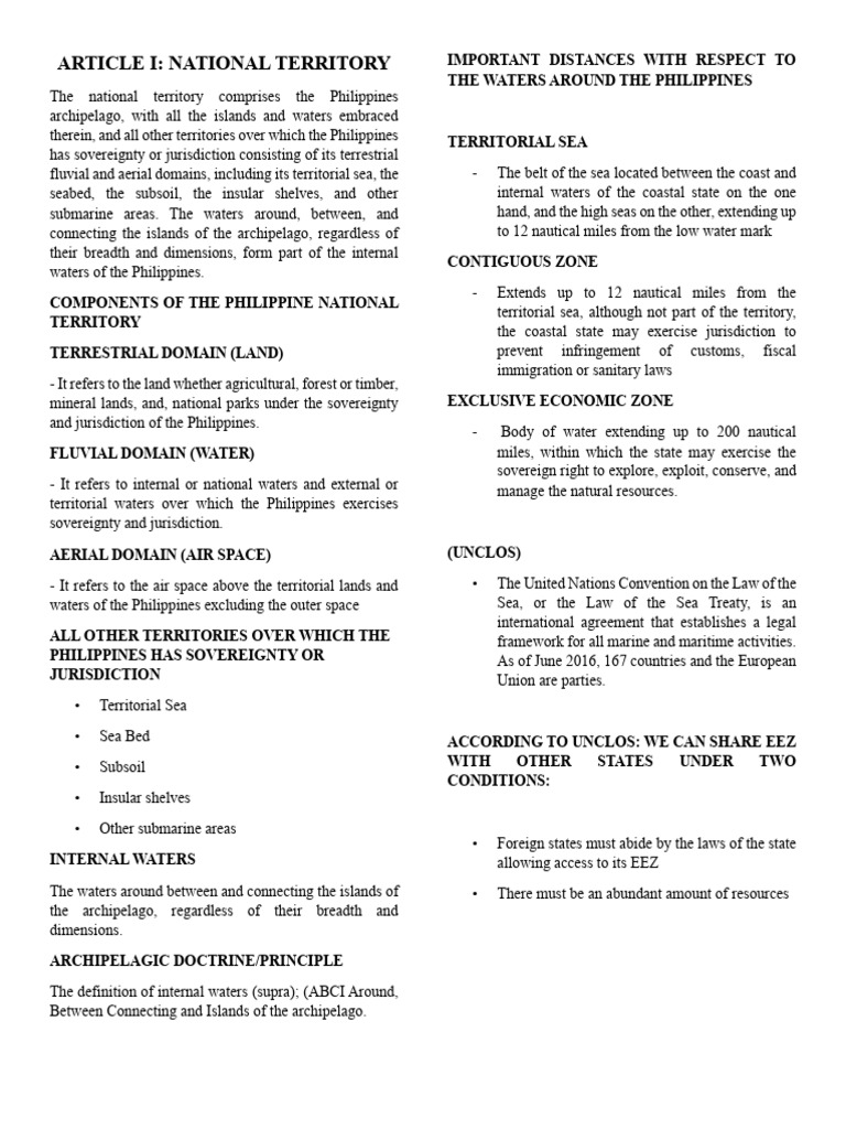 Article I Handout | PDF | Territorial Waters | United Nations Convention On The Law Of The Sea