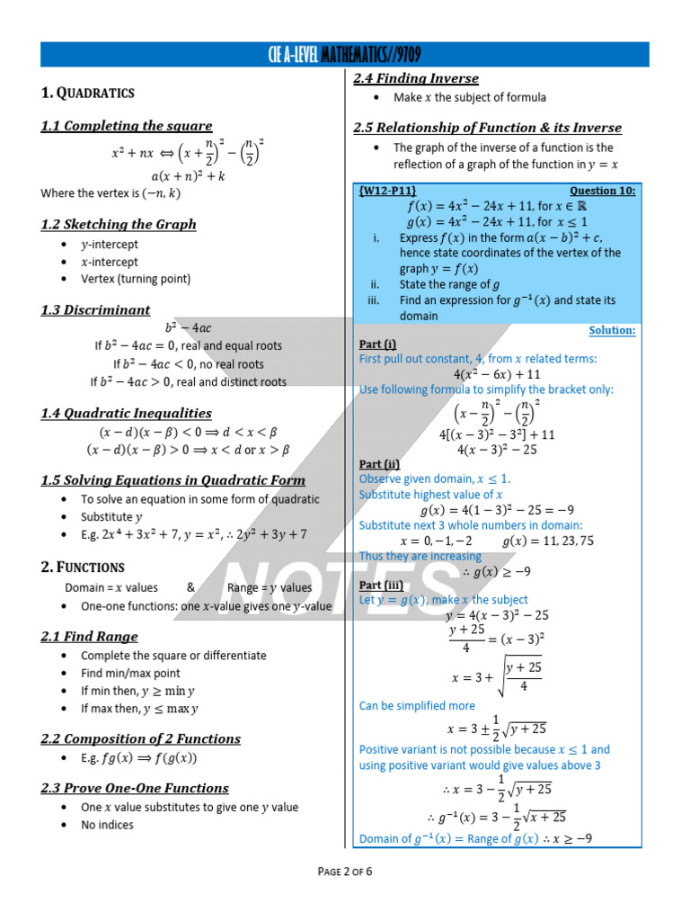 A-Level Mathematics: Quadratics & Functions | PDF | Quadratic Equation | Triangle