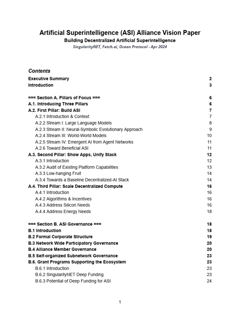 Artificial Superintelligence (ASI) Alliance Vision Paper | PDF | Artificial Intelligence ...