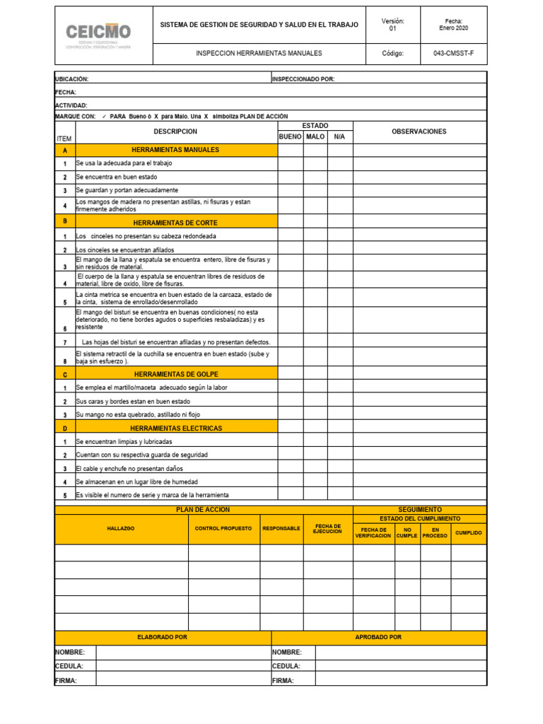 043 - CMSST-F Inspeccion de Herramienta Menor | PDF | Herramientas
