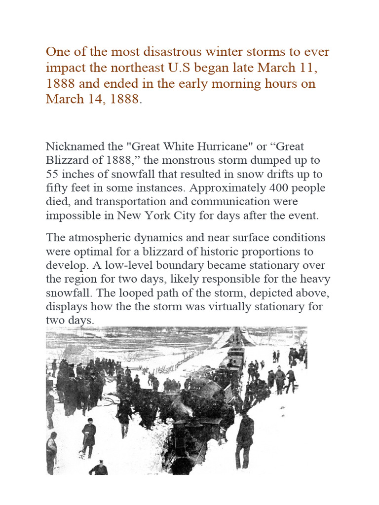 The Great Blizzard of 1888: A Historic Storm | PDF | Snow | Winter Storm