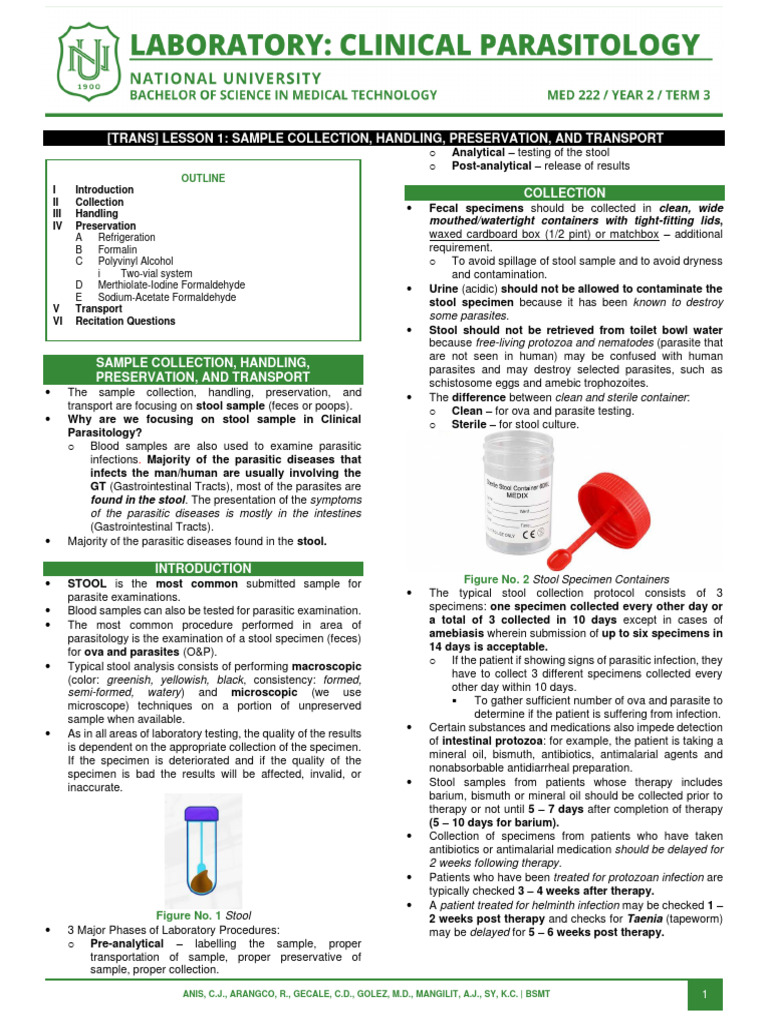 Clinical Parasitology: Stool Sample Guide | PDF | Staining | Fixation ...