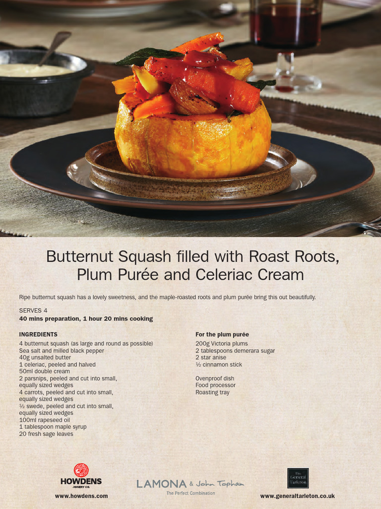 Butternut Squash Filled With Roast Roots, Plum Purée and Celeriac Cream ...