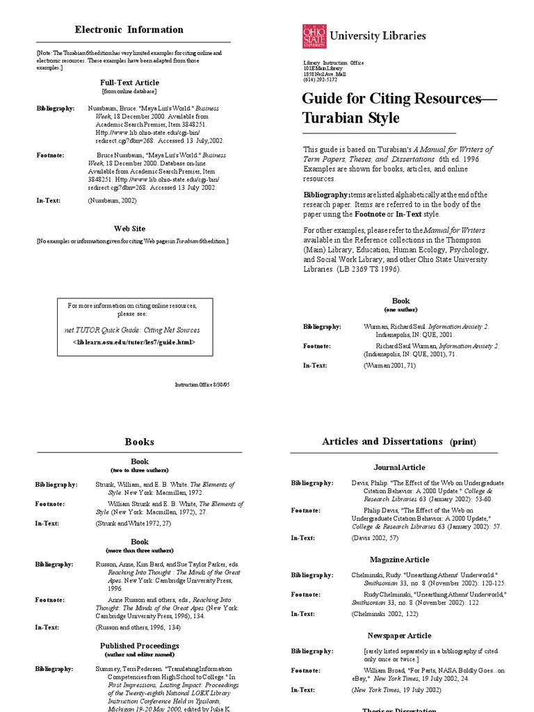Turabian Citation Style Guide | PDF | A Manual For Writers Of Research ...