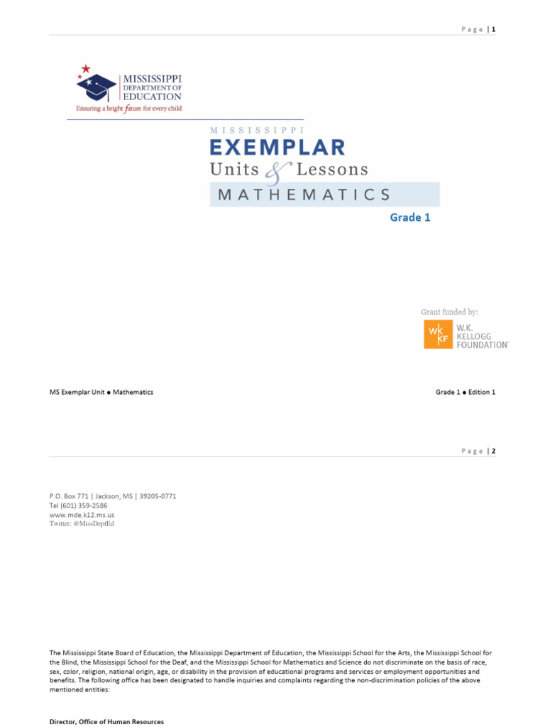 Grade 1 Mathematics Exemplar Unit | PDF | Equations | Summation