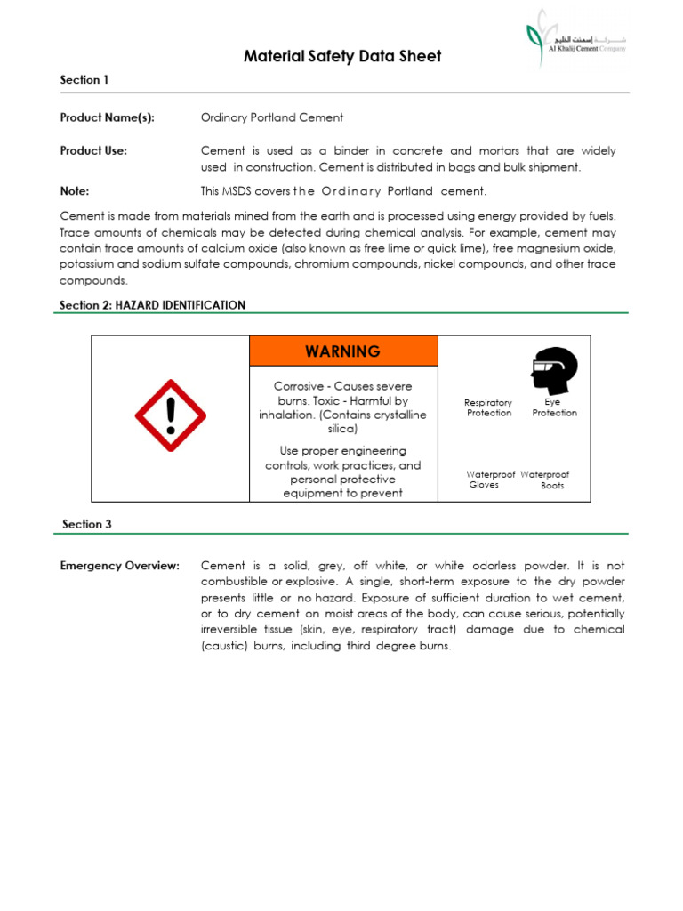 Cement Opc MSDS | PDF | Cement | Dermatitis