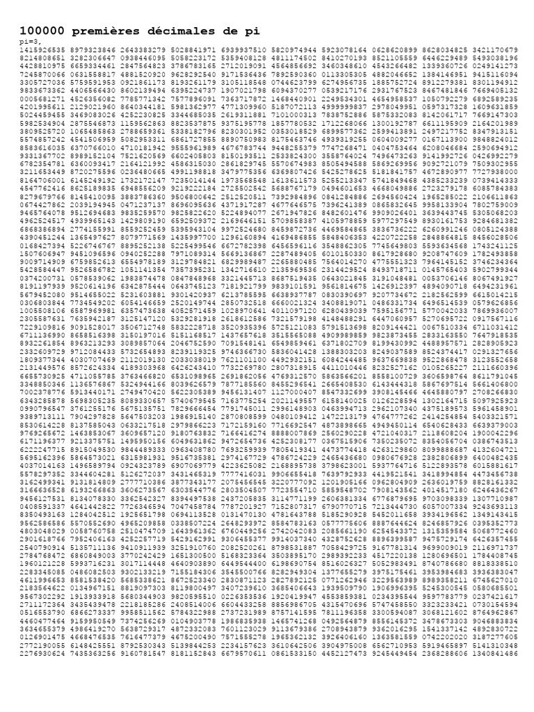 100000premieres Decimales de Pi | PDF