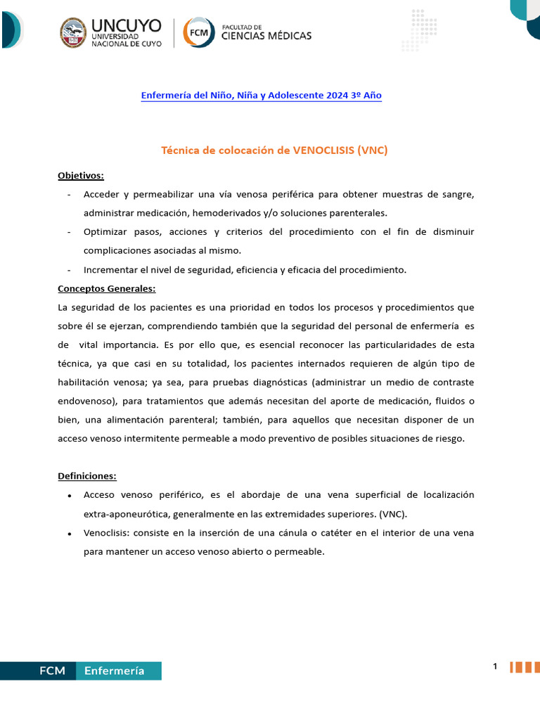 Tecnica VNC 2024 | PDF | Terapia intravenosa | Medicina CLINICA