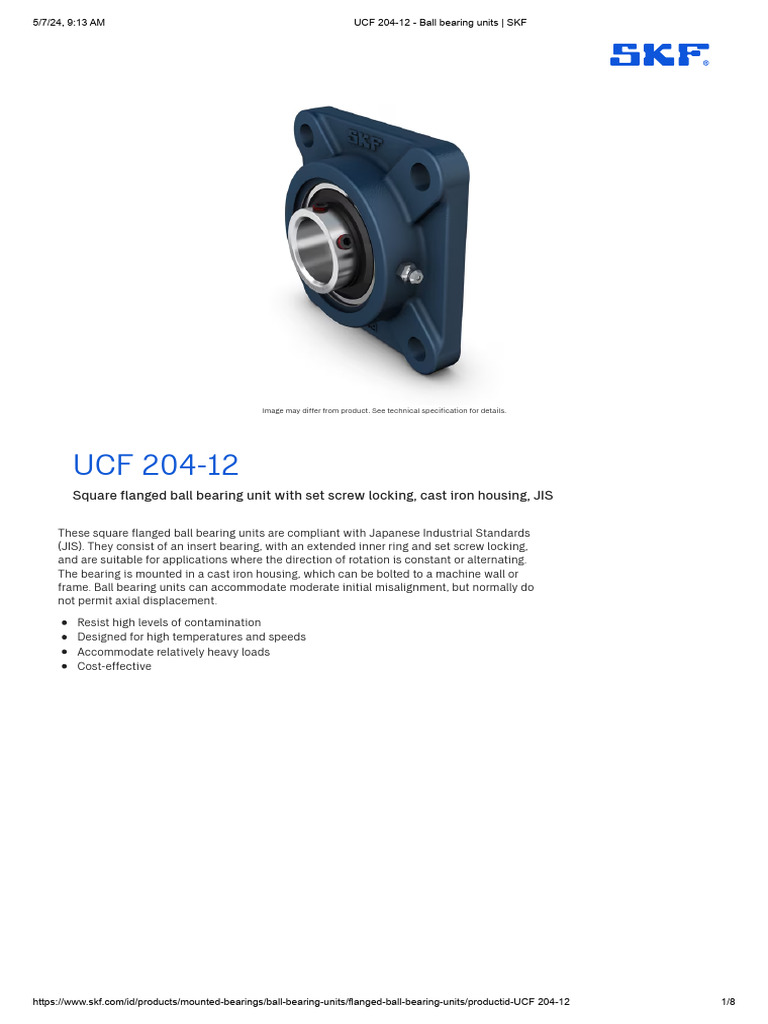 UCF 204-12 - Ball Bearing Units - SKF | PDF | License | Screw