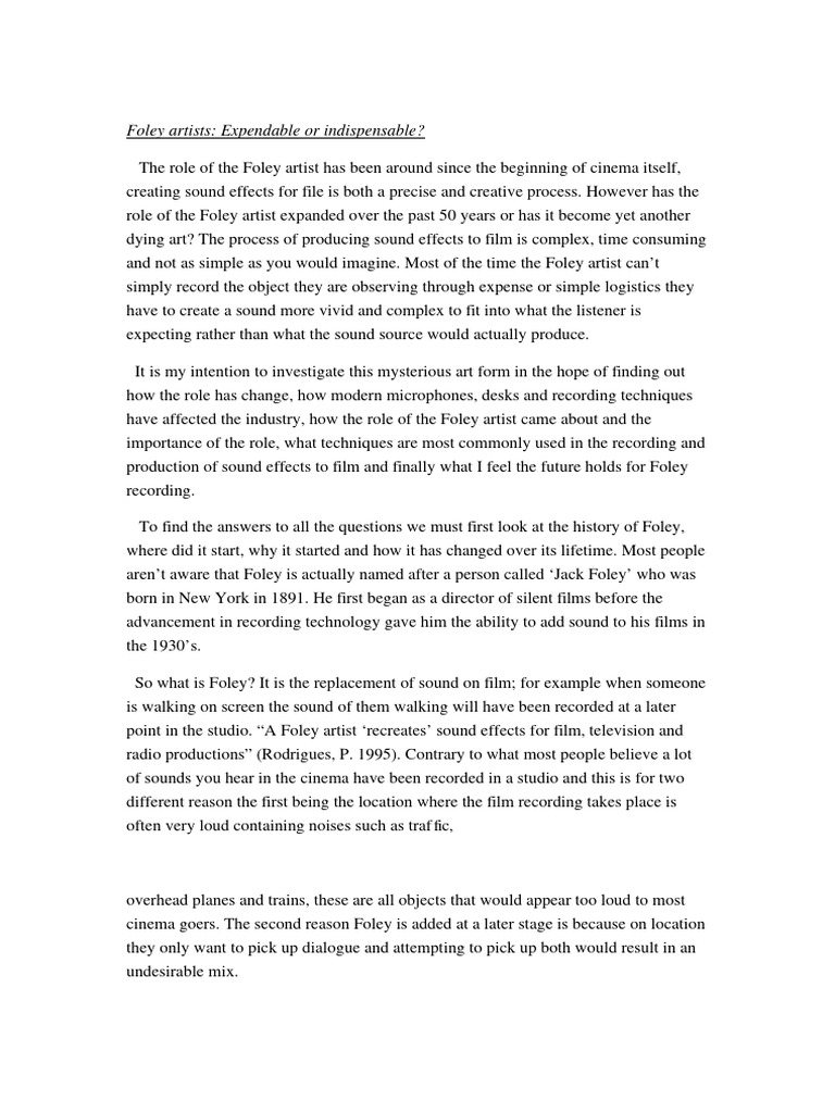 Foley Artists Expandable or Indispensable | Download Free PDF | Audio ...