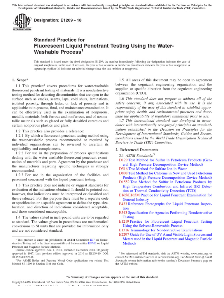 Astm E1209-2018 | PDF | Nondestructive Testing | Ultraviolet