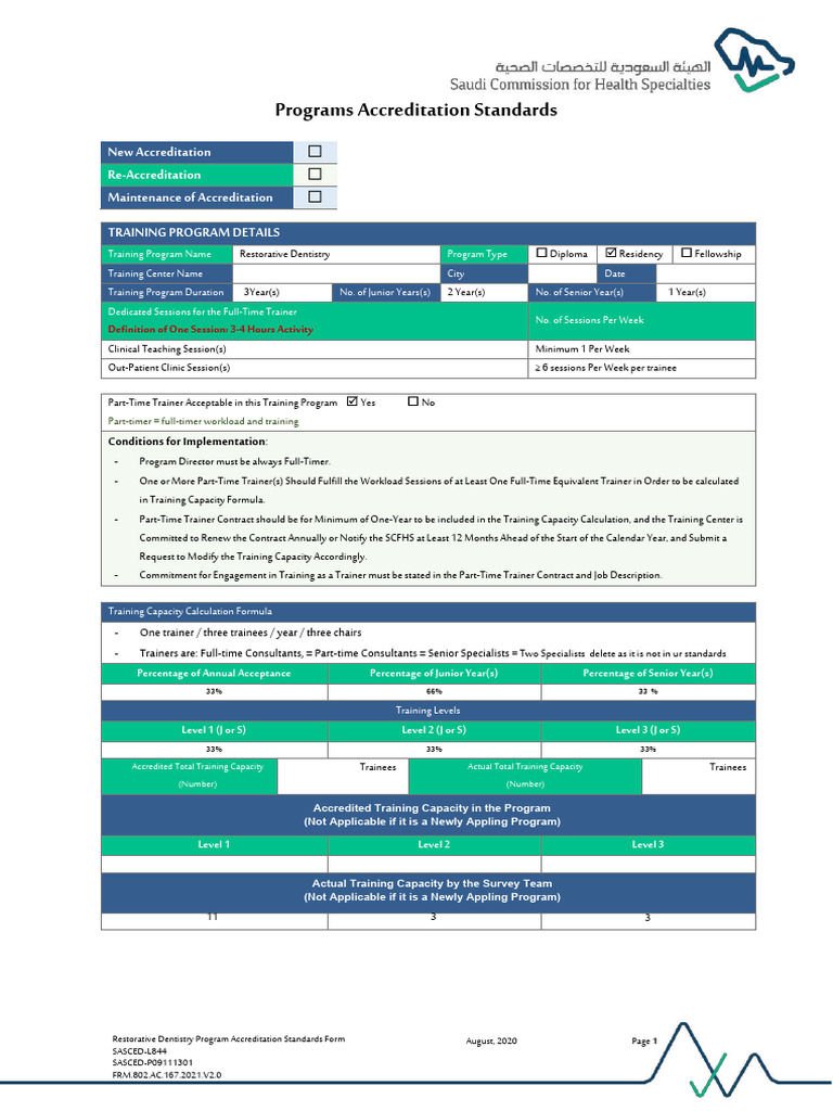 Restorative Dentistry Program Accreditation Standards Form 7