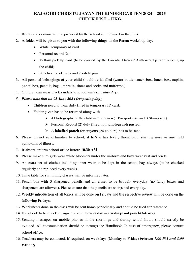 Checklist UKG 2024-25 | PDF
