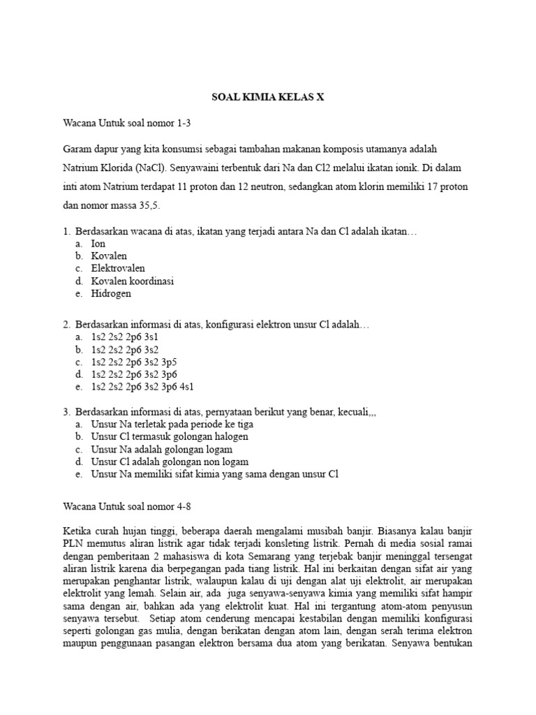 Soal Aas Kimia KLS X | PDF | Sains & Matematika