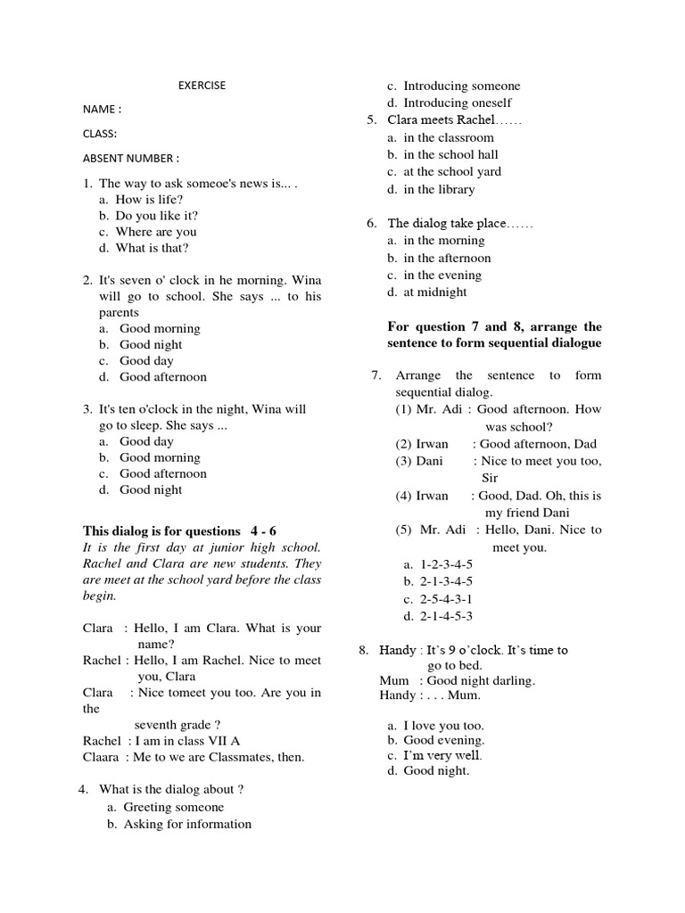 Exercse Greetings and Leave Taking | PDF