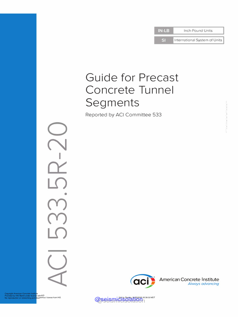 ACI 533 5R 20 Guide For Precast Concrete Tunnel Segments 2020 | PDF ...