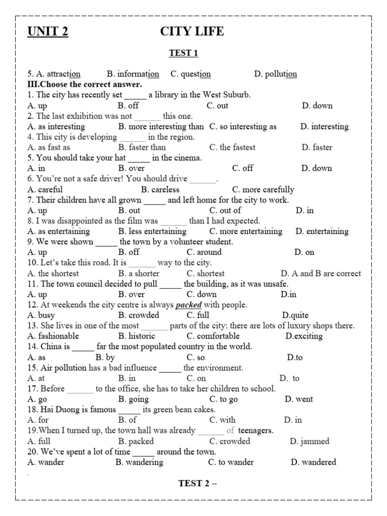City Life Test 1 Overview | PDF