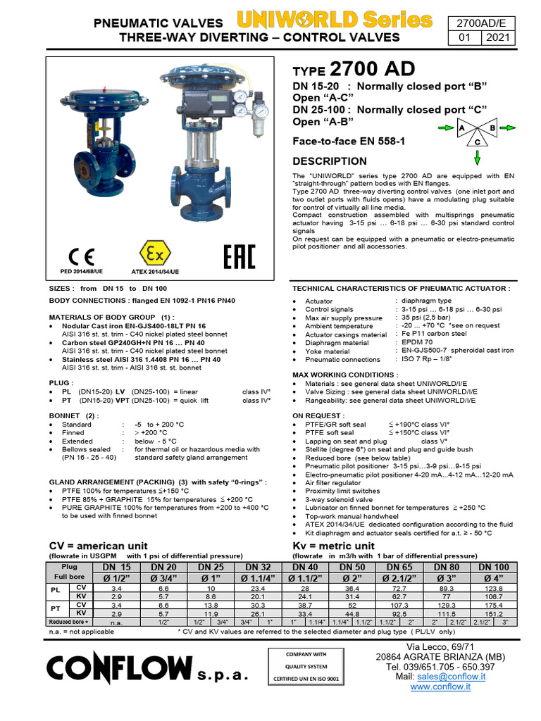 Pneumatic Three-Way Control Valves | PDF | Valve | Mechanical Engineering