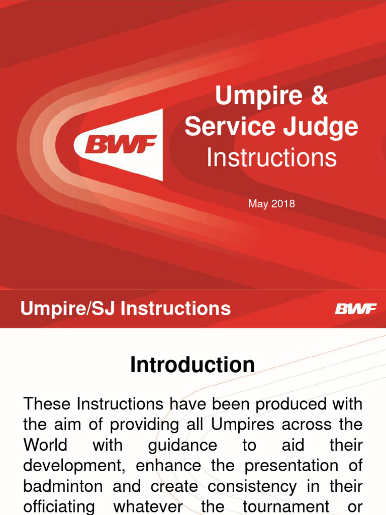 BWF Umpire & Service Judge Instructions - May 2018 | PDF | Referee | Sports