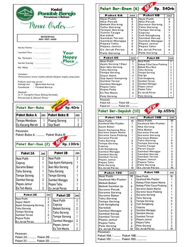 Menu Pondok Berejo | PDF