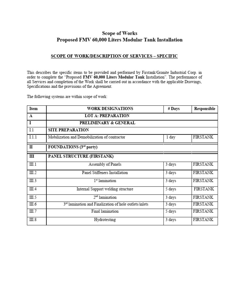 Scope of Work | PDF | Specification (Technical Standard) | Quality Assurance