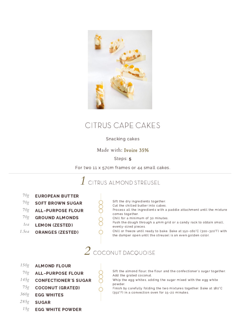 Citrus Cape Cakes - Valrhona | PDF | Fruit Preserves | Cakes