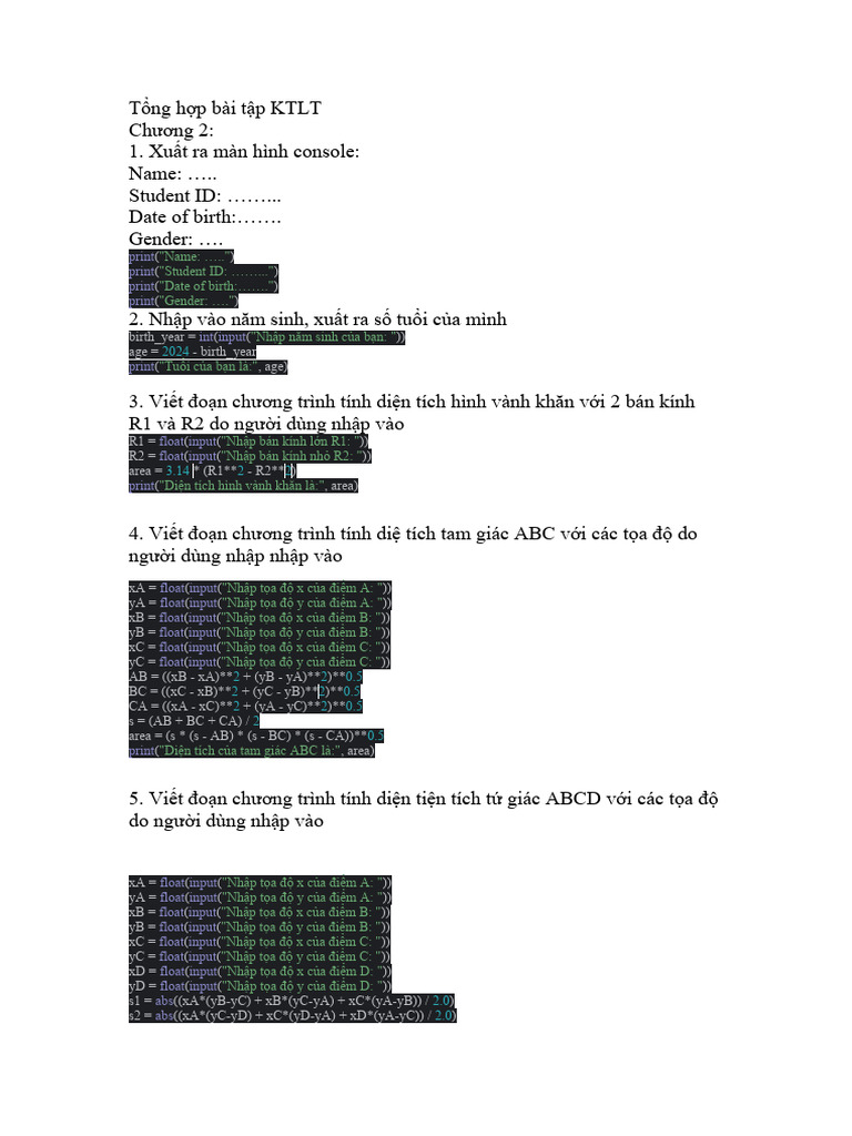 Tổng hợp bài tập KTLT | PDF