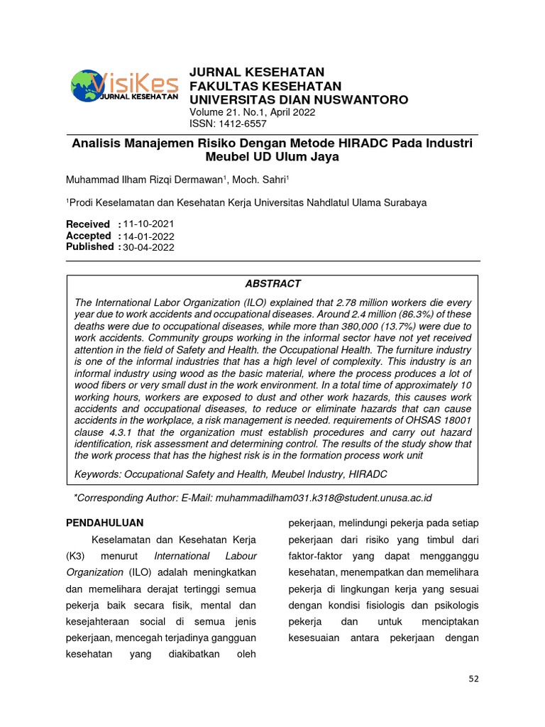 Analisis Manajemen Risiko Dengan Metode HIRADC Pada Industri Meubel UD Ulum Jaya | PDF | Bisnis ...