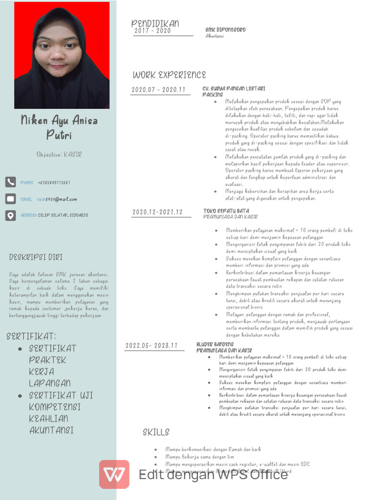CV Niken Ayu Anisa - WPS Office | PDF