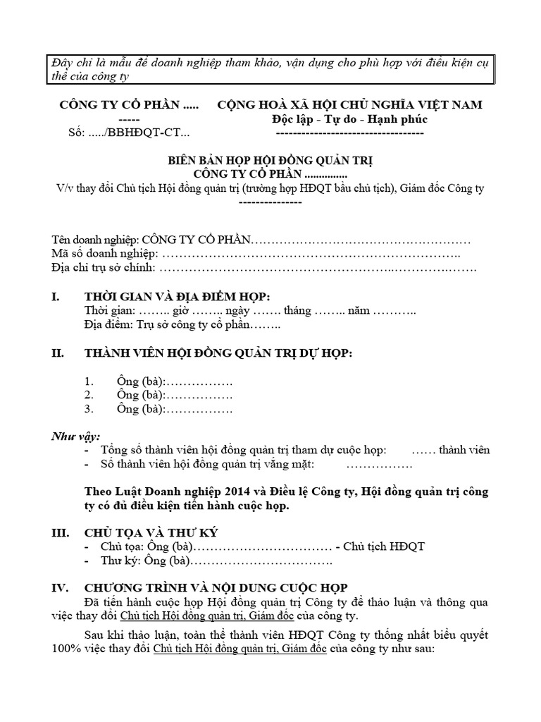 Bien_ban_hop_Hoi_dong_quan_tri | PDF