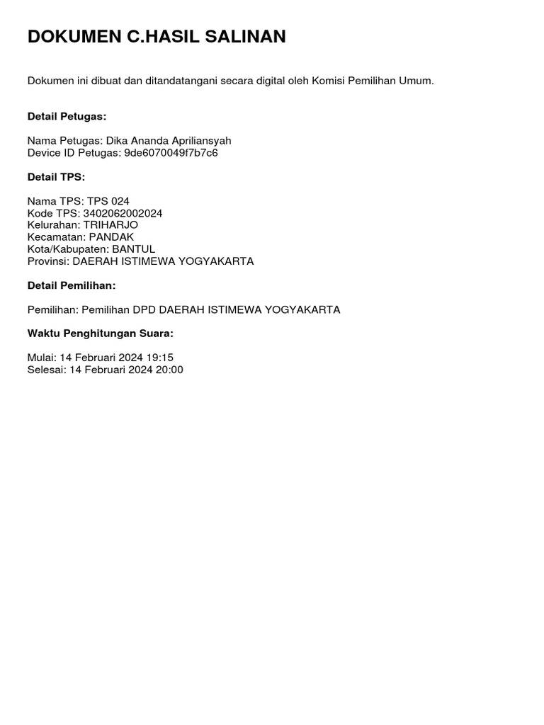 Salinan C Hasil PDPD Pemilu3402062002024 | PDF | Ilmu Sosial | Hukum