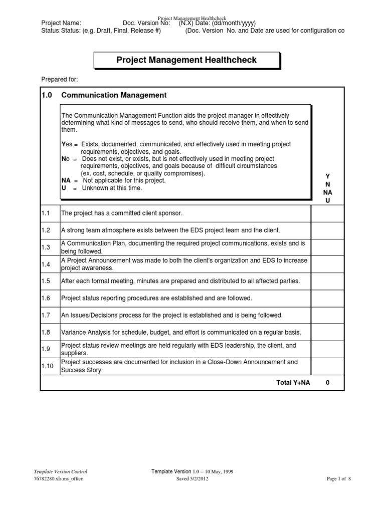 Project Management Health Check | Project Management | Risk Management
