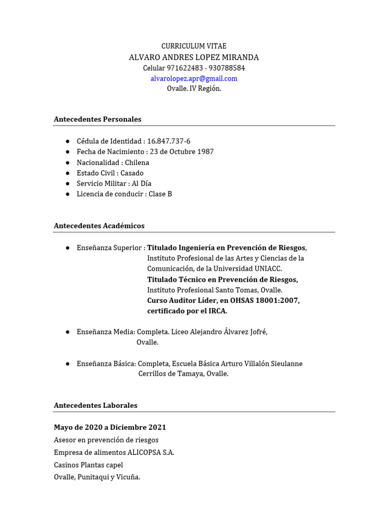 Curriculum Vitae Alvaro Lopez Miranda 2021 | PDF