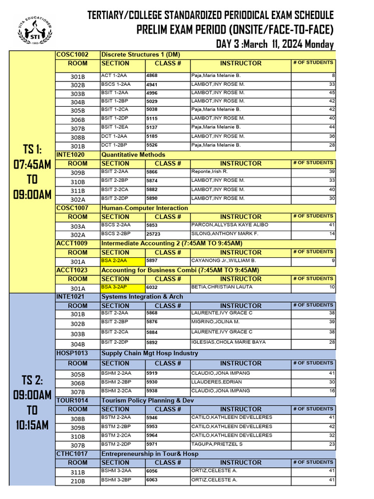 Day3 PREFINAL SPE SCHEDULE AY2324T2 | PDF