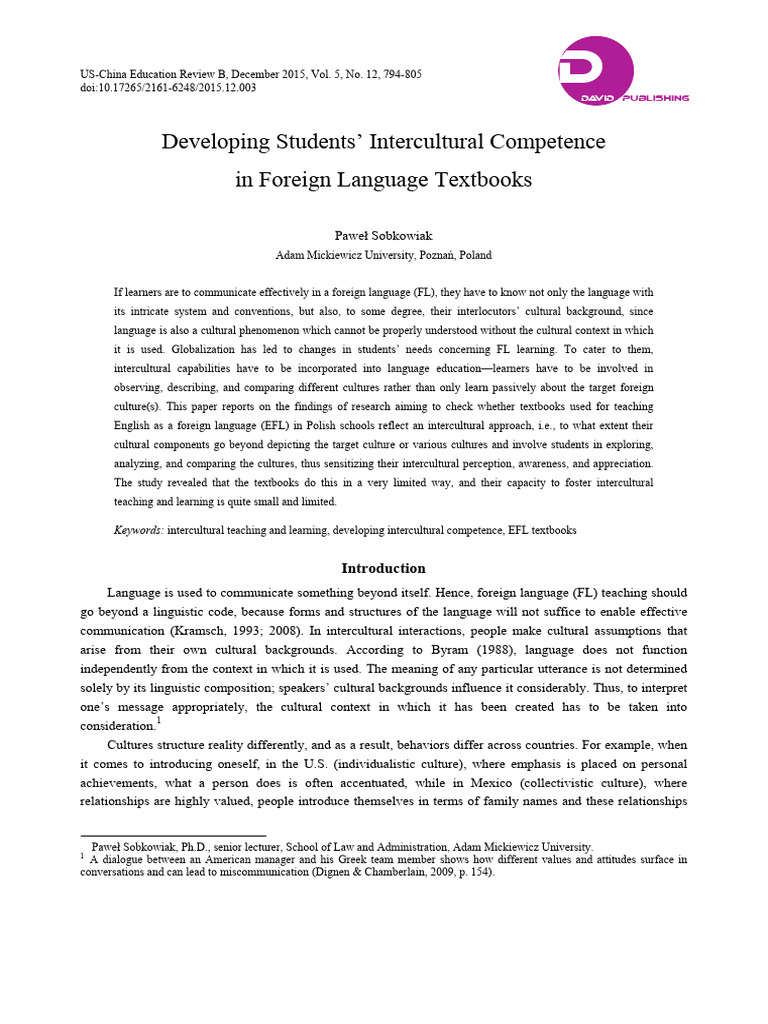 Developing Students Intercultural Competence in F | PDF | Cross Cultural Communication | English ...