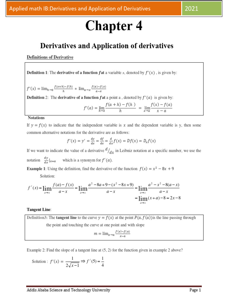Ch 4 Lecture Note Pdf Asymptote Derivative