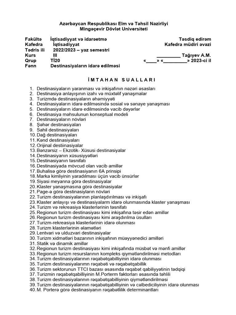 İmtahan Suallari Ti̇20 Di̇e | PDF