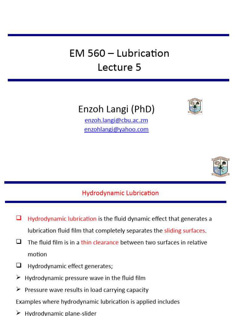 Principles of Hydrodynamic Lubrication | PDF | Fluid Dynamics | Friction