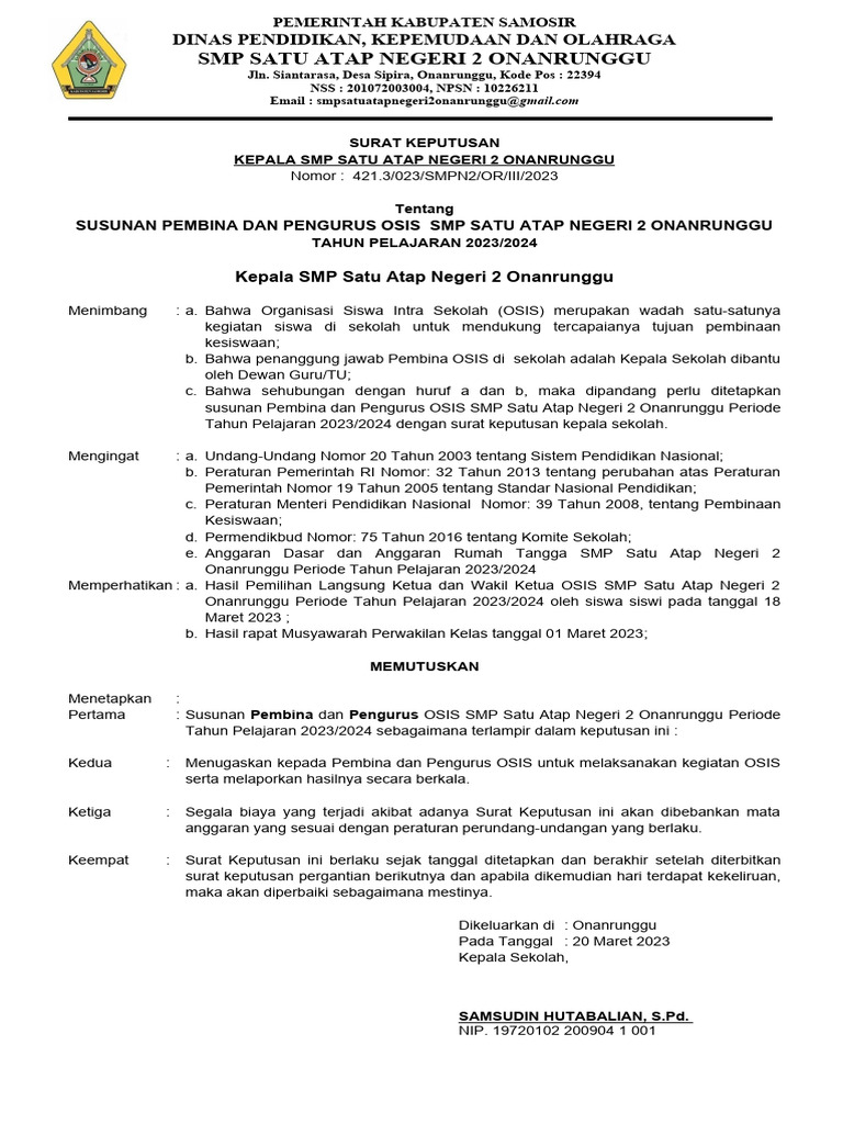 SK Pembina OSIS - SMP | PDF