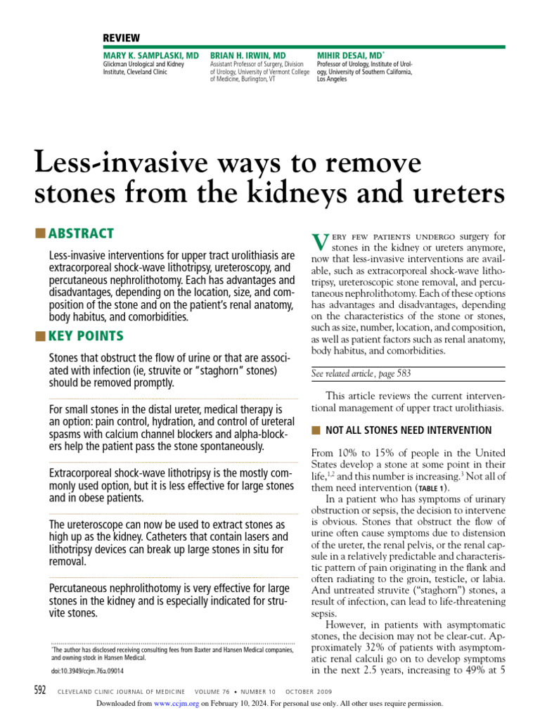 2009 Less-Invasive Ways To Remove Stone From Kidneys and Ureters | PDF ...