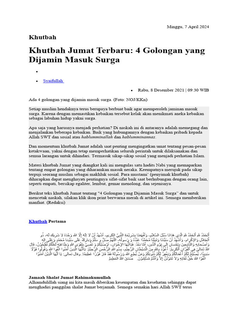 4 Golongan Dijamin Masuk Surga | PDF