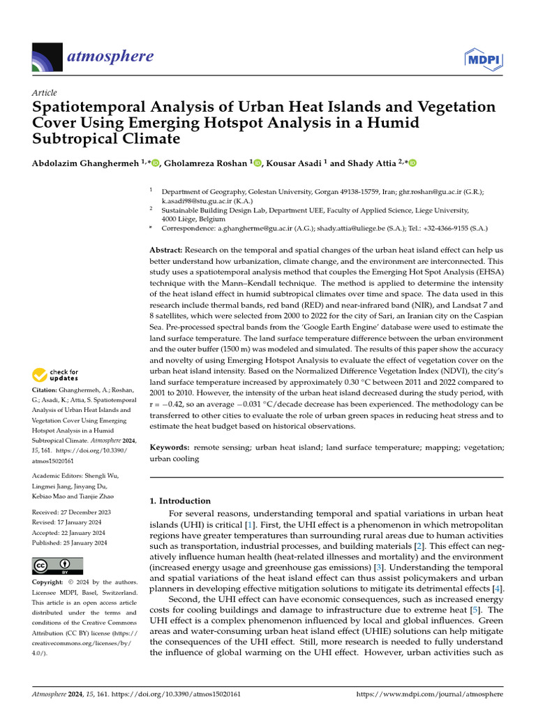Spatiotemporal Analysis of Urban Heat Islands and Vegetation Cover ...