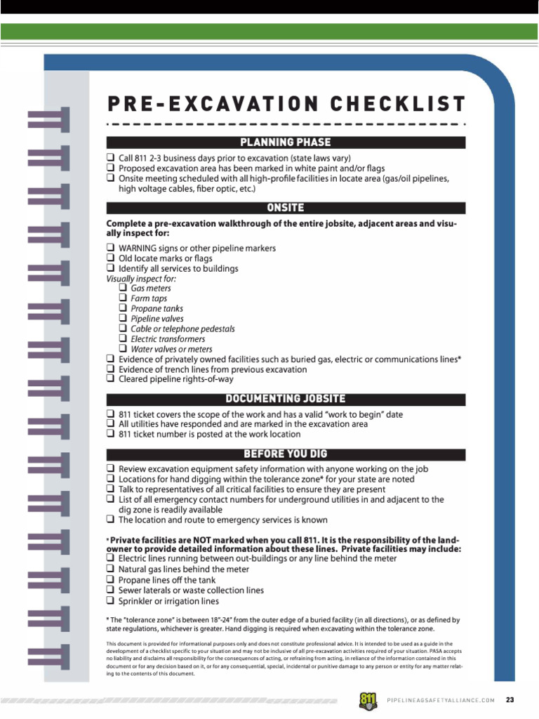 Pre Excavation Checklist | PDF | Home & Garden | Technology & Engineering