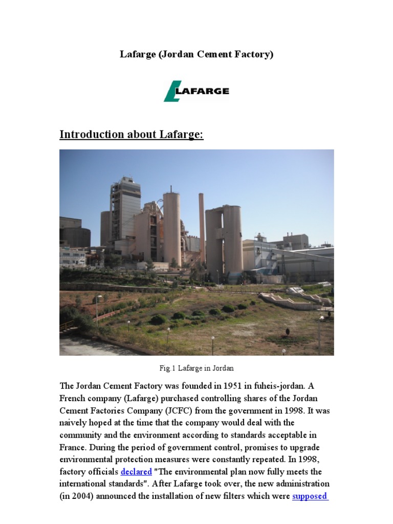 Introduction About Lafarge:: Lafarge (Jordan Cement Factory) | PDF ...