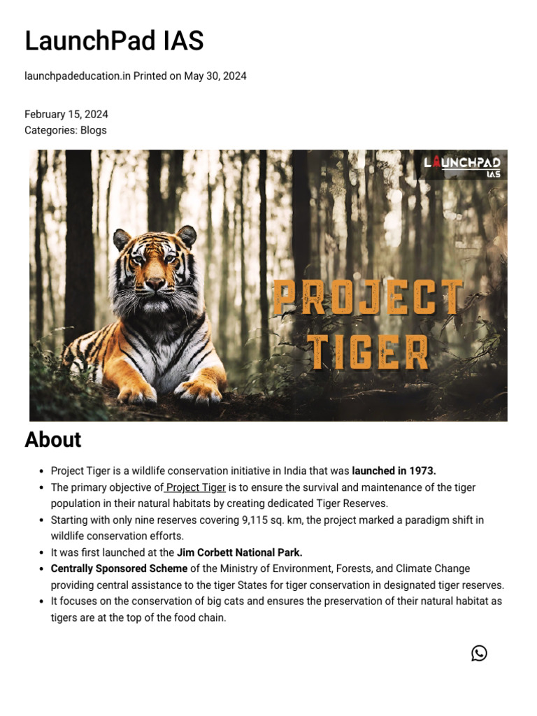 Project Tiger | PDF | Environmental Conservation | Environmental Protection